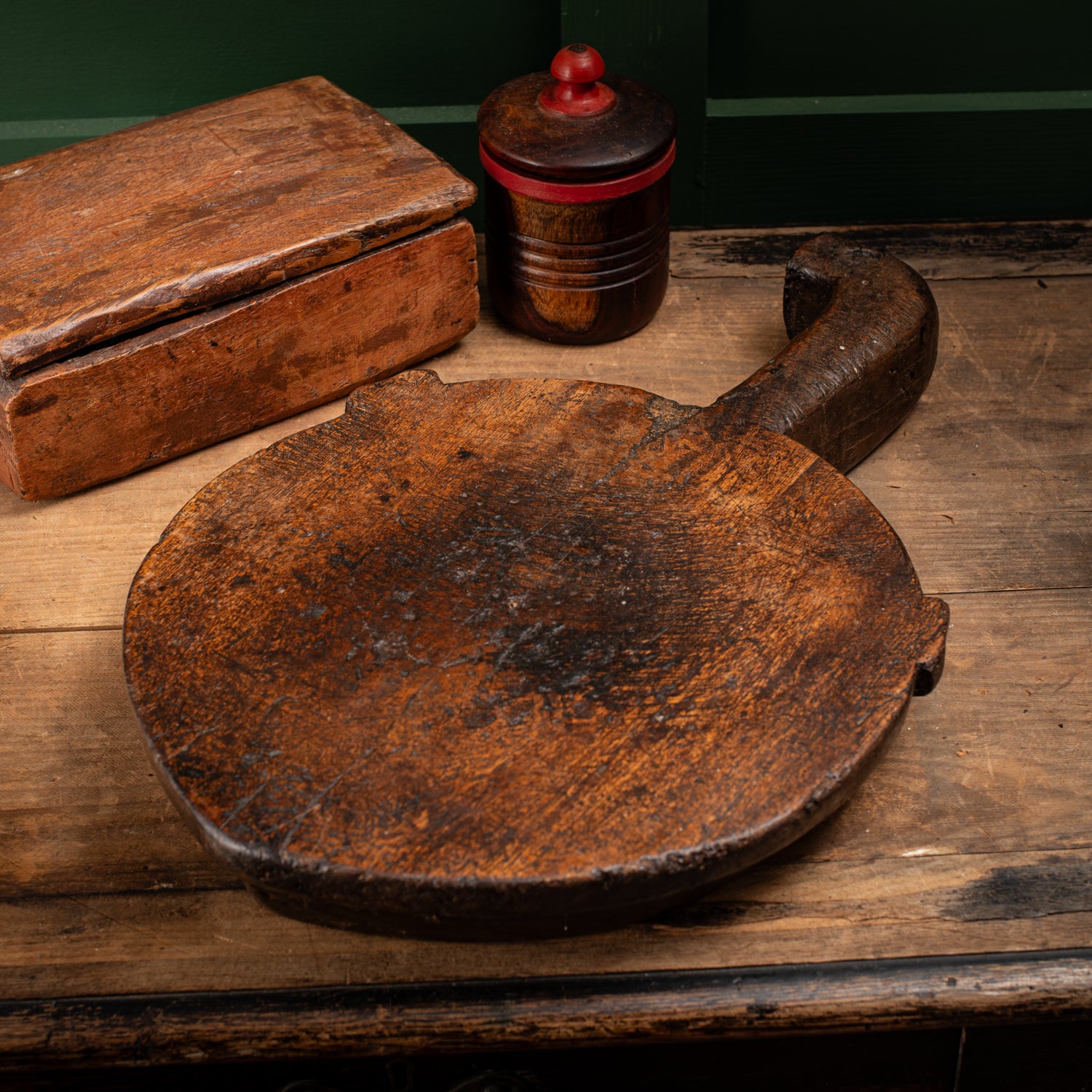 Antique Wooden Chapati Board with Handle – Rustic Patina ...