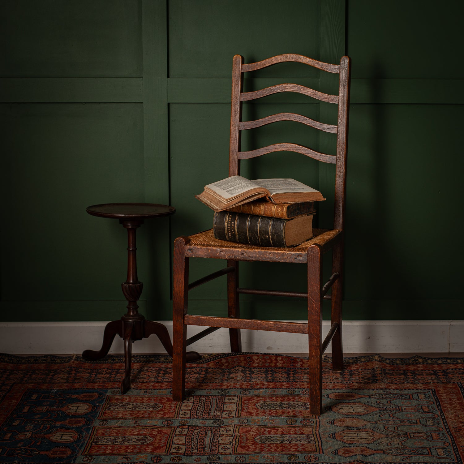 Oak Arts & Crafts Hall Chair with Five-Slat Ladderback ...